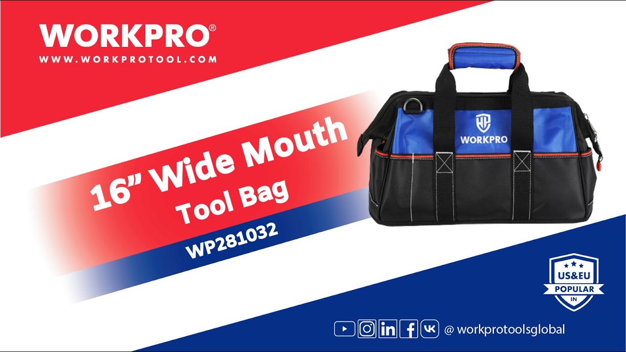 WORKPRO 16-Inch Wide Mouth Tool Bag - The Ultimate Tool Organization Solution! - YouTube