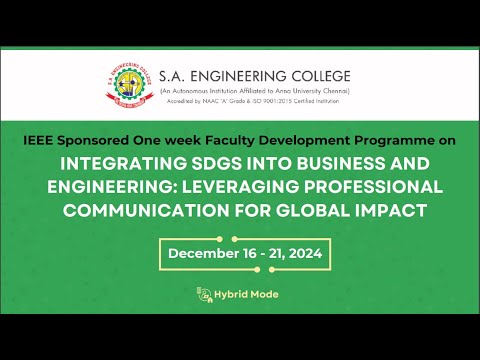 IEEE Sponsored One Week FDP on Integrating SDGs into Business ...