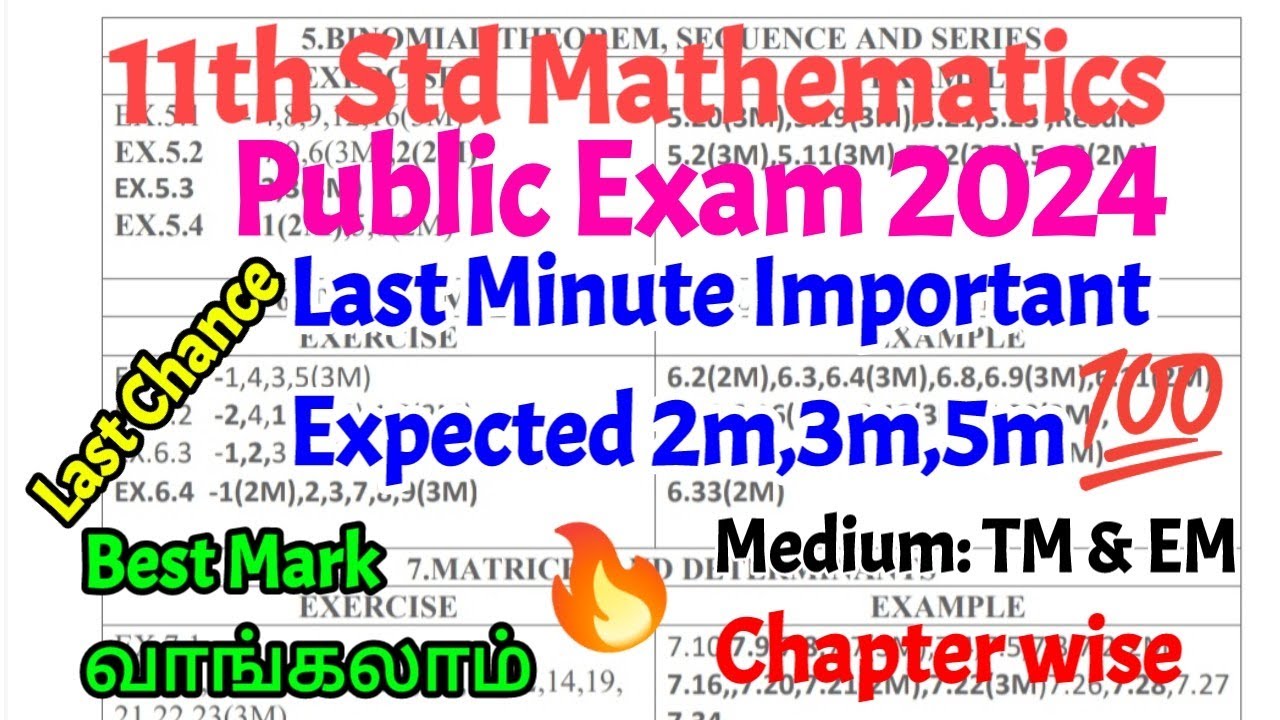 11 Maths Public 🥺 Last Minute Imp 2m,3m,5m 2024 - YouTube