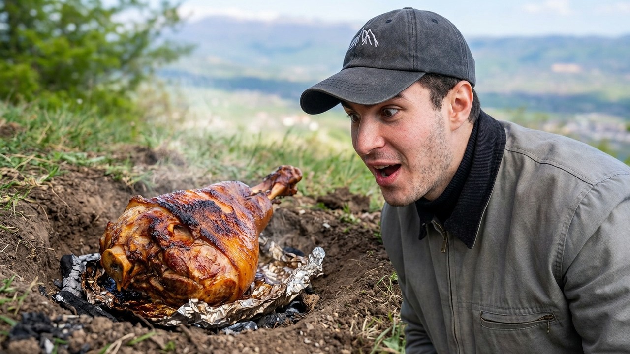 Cooking a Whole Pork Leg Underground | Primitive BBQ Technique - YouTube