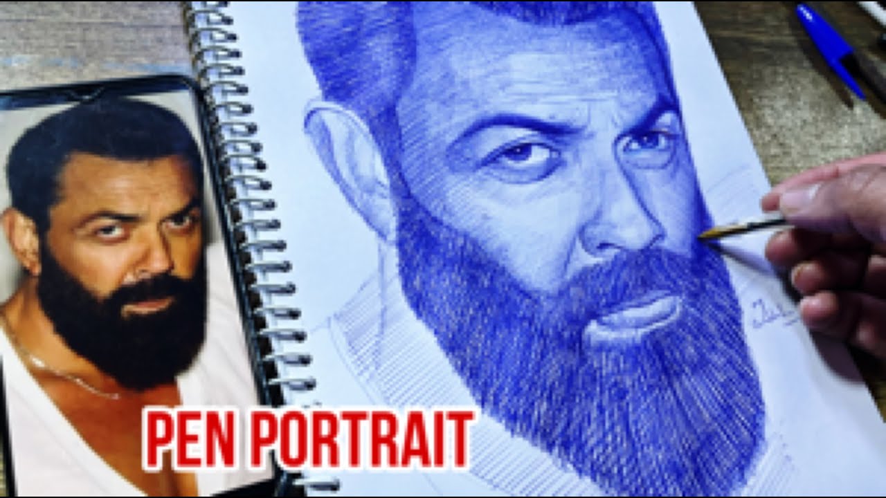How to draw Pen Portrait | Drawing lord Bobby deol - YouTube