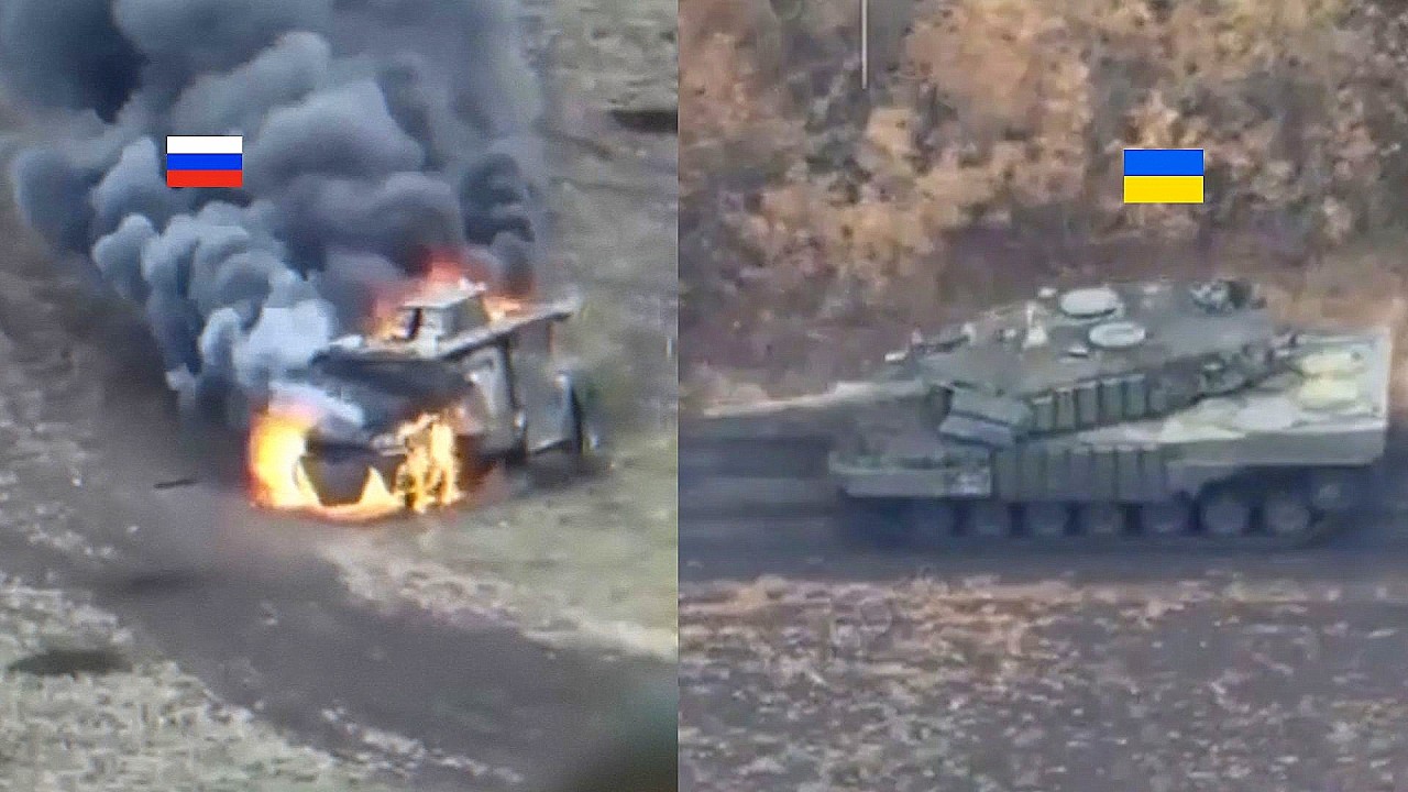 Leopard tank attacks Russian tank convoy and destroys them! - YouTube