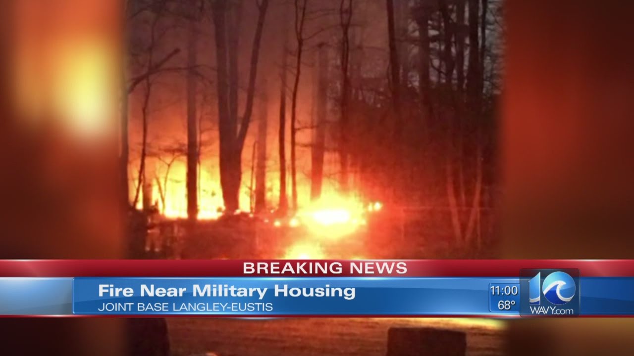 Wild brush fire near housing area of Langley Air Force Base - YouTube