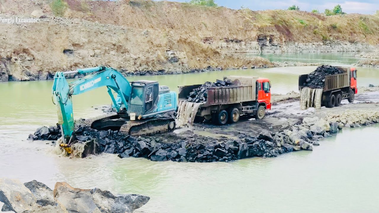 Excavator digs rocks as fast as a train hitting rocks! - YouTube