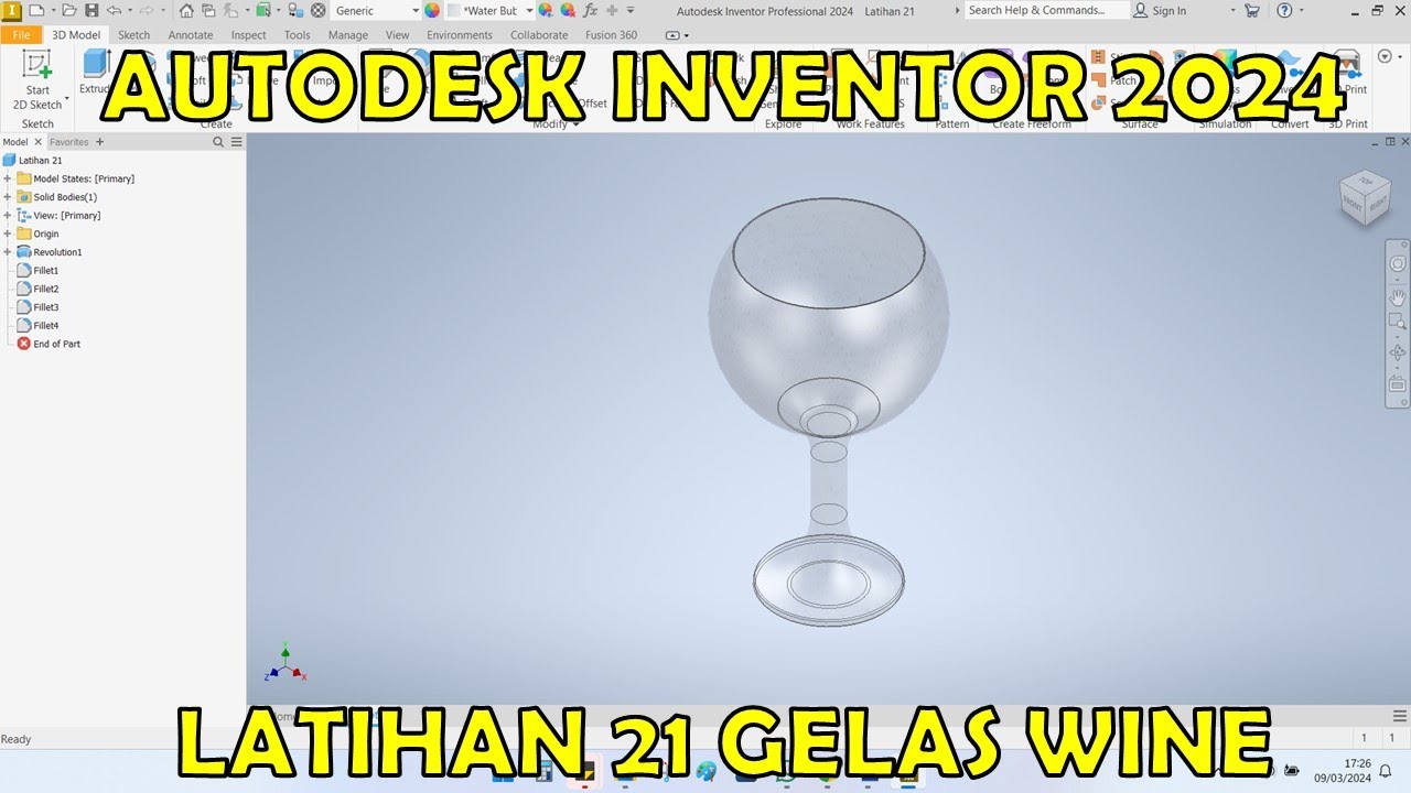 Latihan 21 Tutorial Autodesk Inventor 2024 Cara Membuat Gelas Wine ...