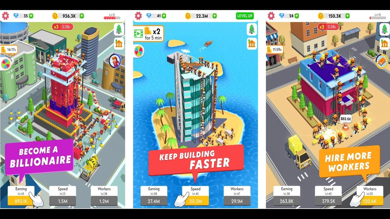 Idle Construction 3D #1 ! Build From Ground Up Max Level Workers - YouTube