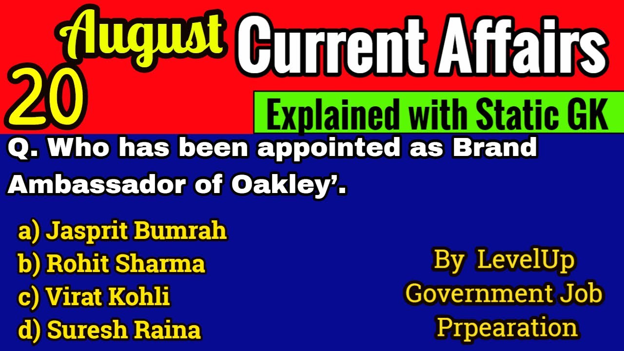 20 August 2020 Daily Current Affairs || 20 august current affairs in ...