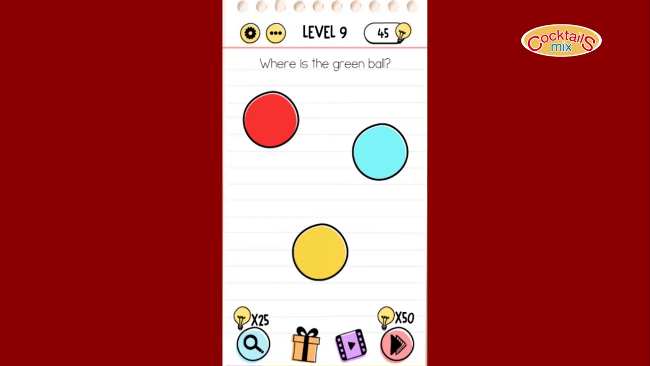 Brain Test Level 9 solution Where is the green ball? - YouTube