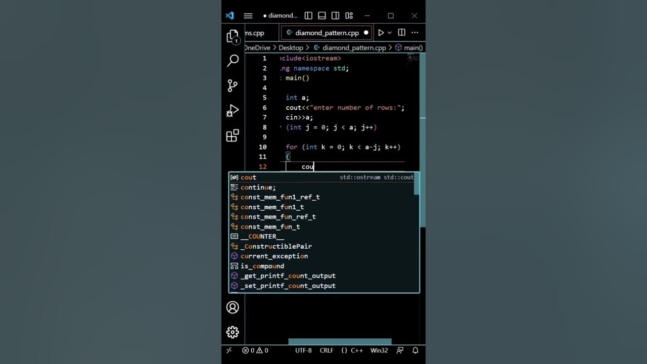 pyramid pattern in c++ (code link in discription)#shorts - YouTube