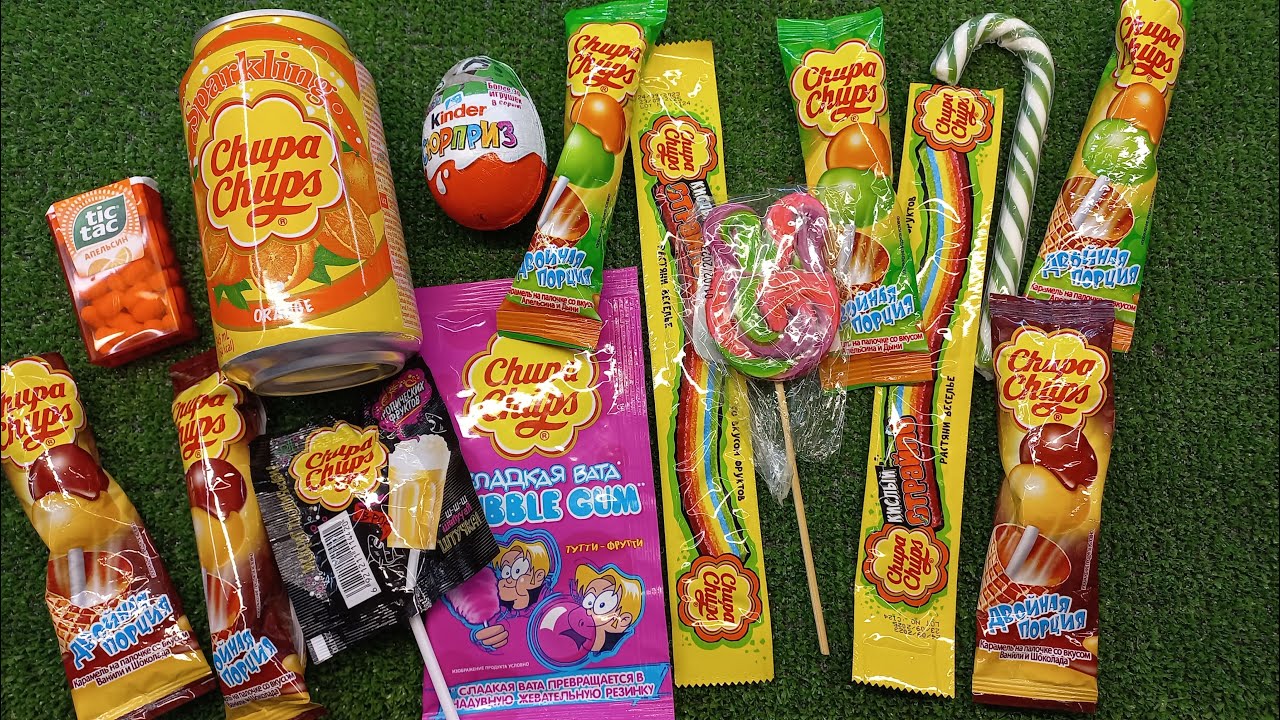 UNPACKING LOLLIPOPS AND CHUPA-CHUPS DRINK, CURLY CARAMEL, MARMALADE ...