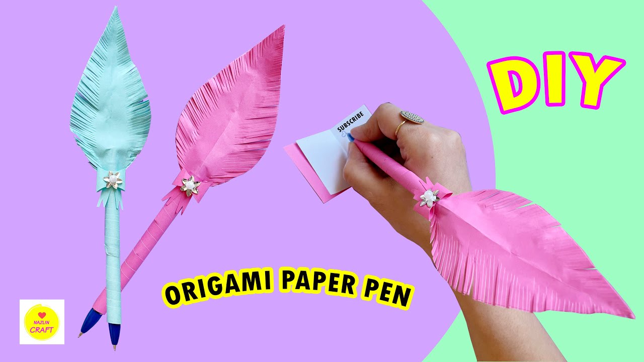 Easy Origami Paper Pen | 1 DIY | Origami Paper Craft | Origami Hacks ...