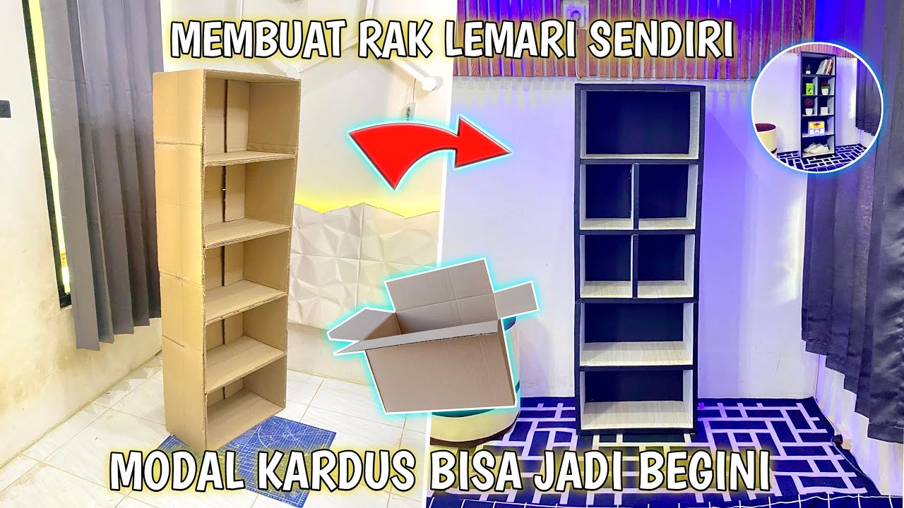 cara membuat rak lemari dari kardus bekas - YouTube