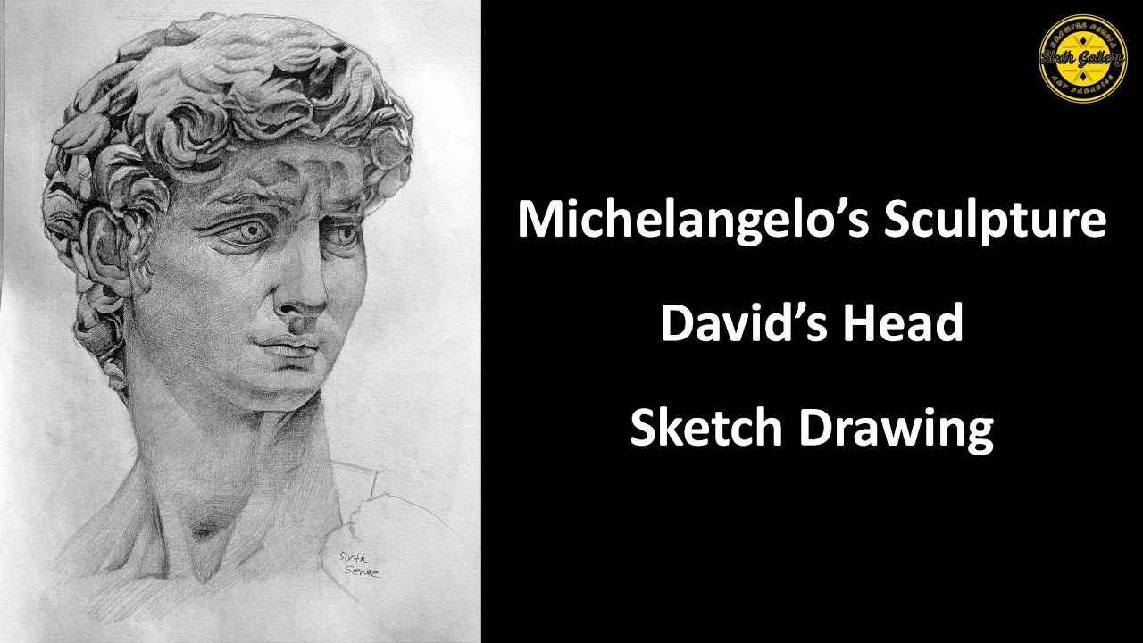 Michelangelo's sculpture "David's Head" sketch drawing with Pencil ...