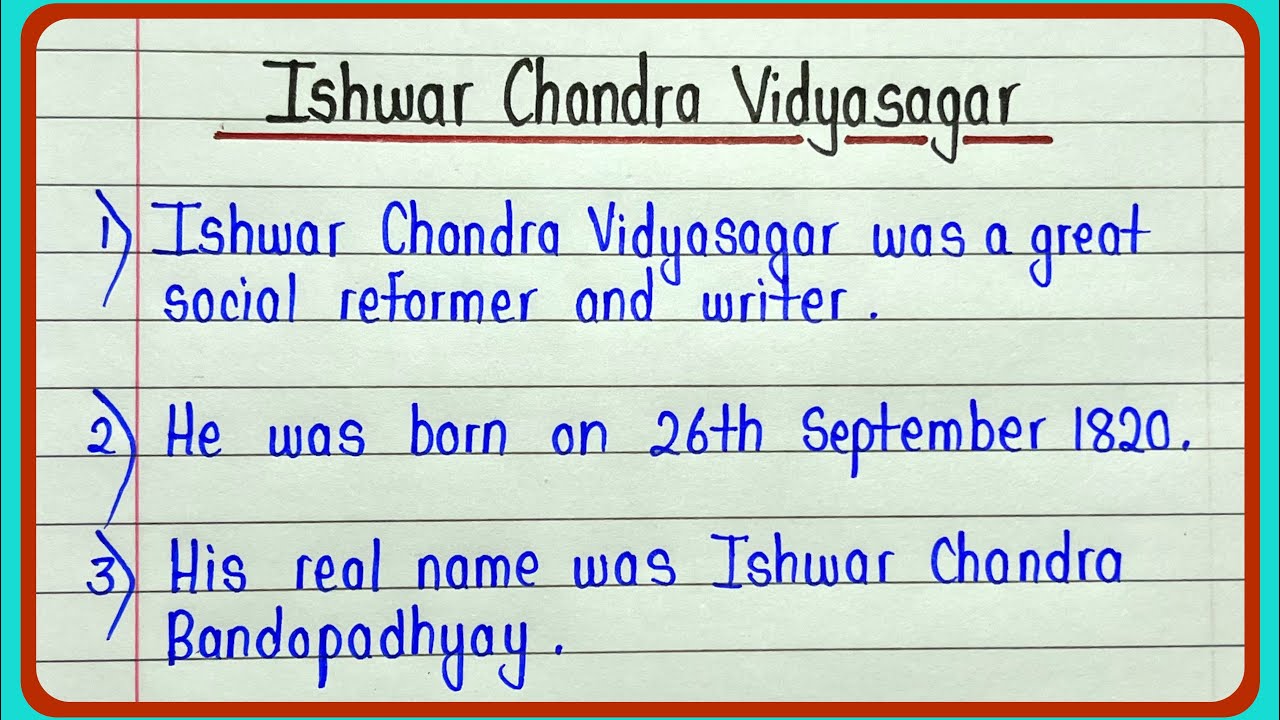 10 lines about Ishwar Chandra Vidyasagar || Essay on Ishwar Chandra ...