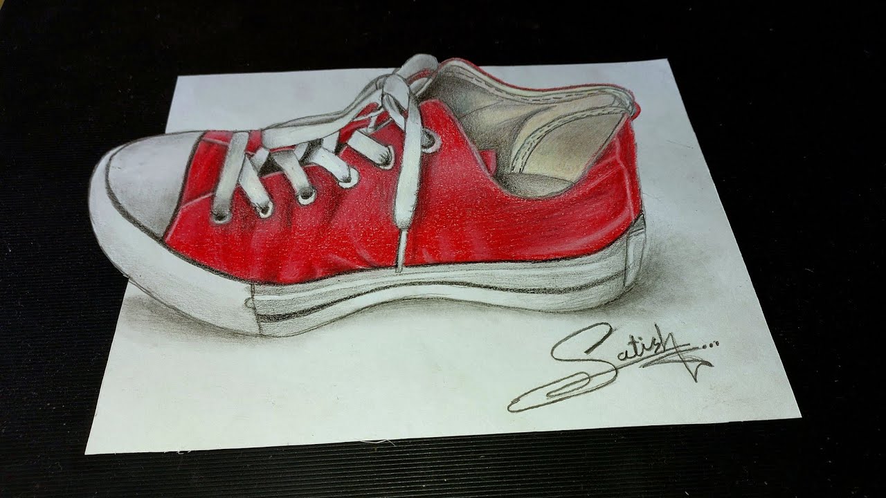 Very Easy 3d Drawing Realistic 3D Shoe Drawing #çizim - YouTube