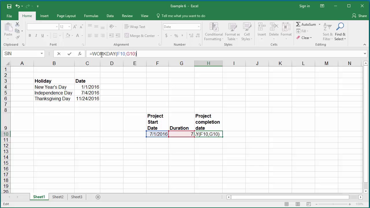 How to Offset a Date using only Working Days in Excel 2016 - YouTube