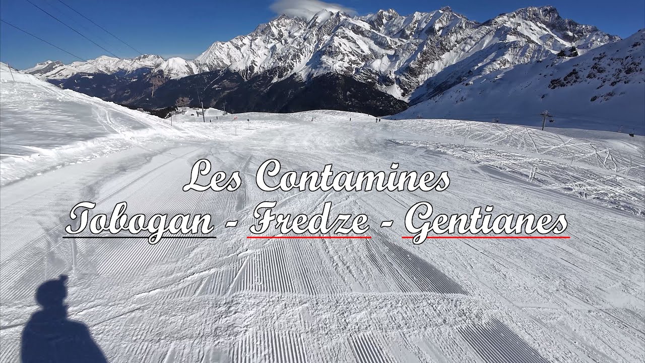 Skiing in Les Contamines - Tobogan - Fredze - Gentianes - YouTube