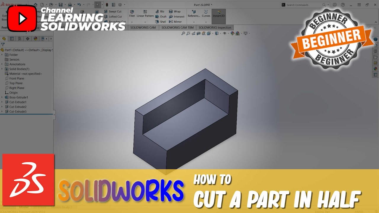 Solidworks How To Cut A Part In Half - YouTube