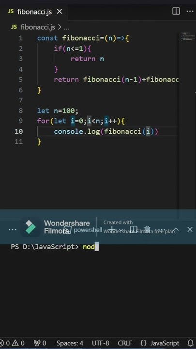 Fibonacci Program Using Recursion In Javascript Codeing Fibonacci Javascript Js Viralshorts