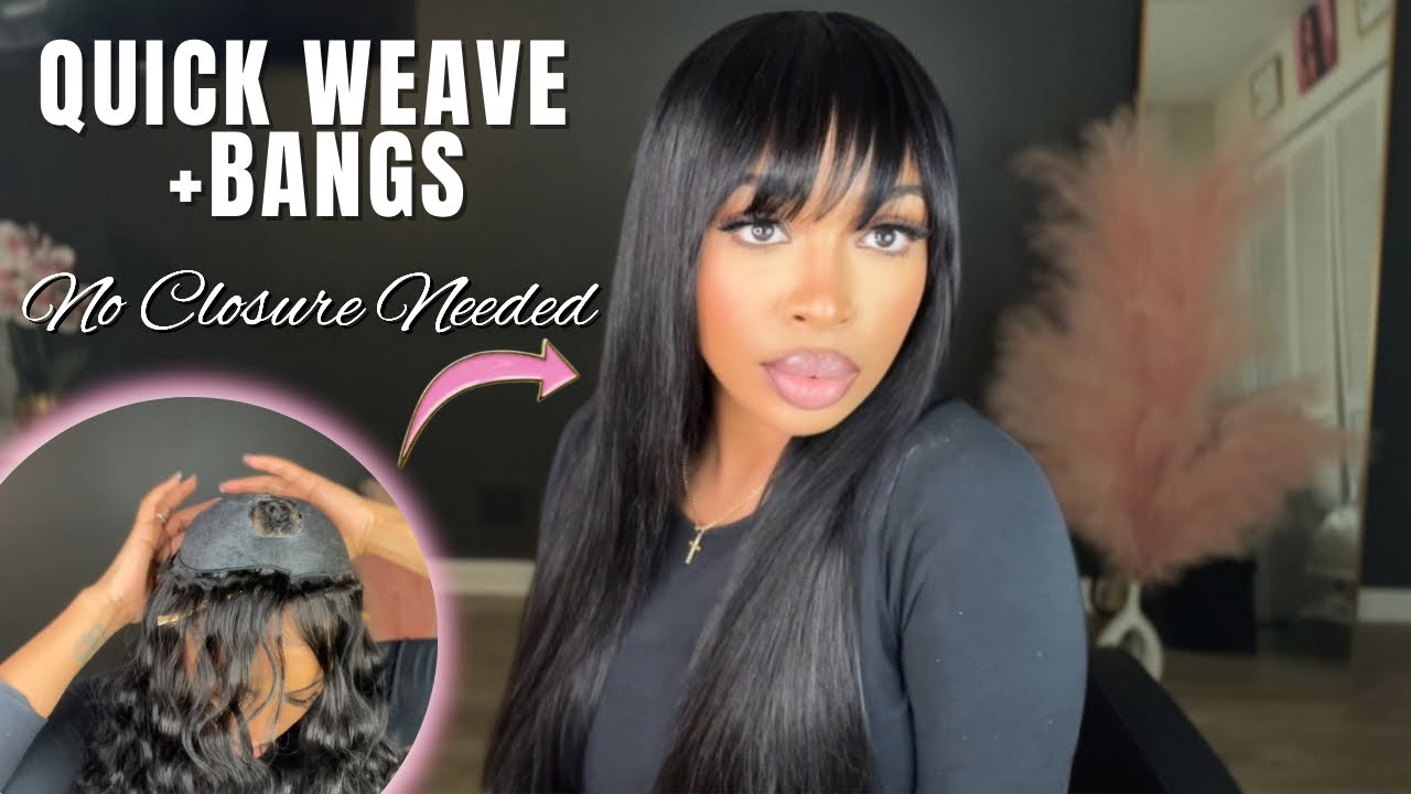 Quick Weave + Bangs Tutorial | Very Little Leave Out | Beauty Forever ...