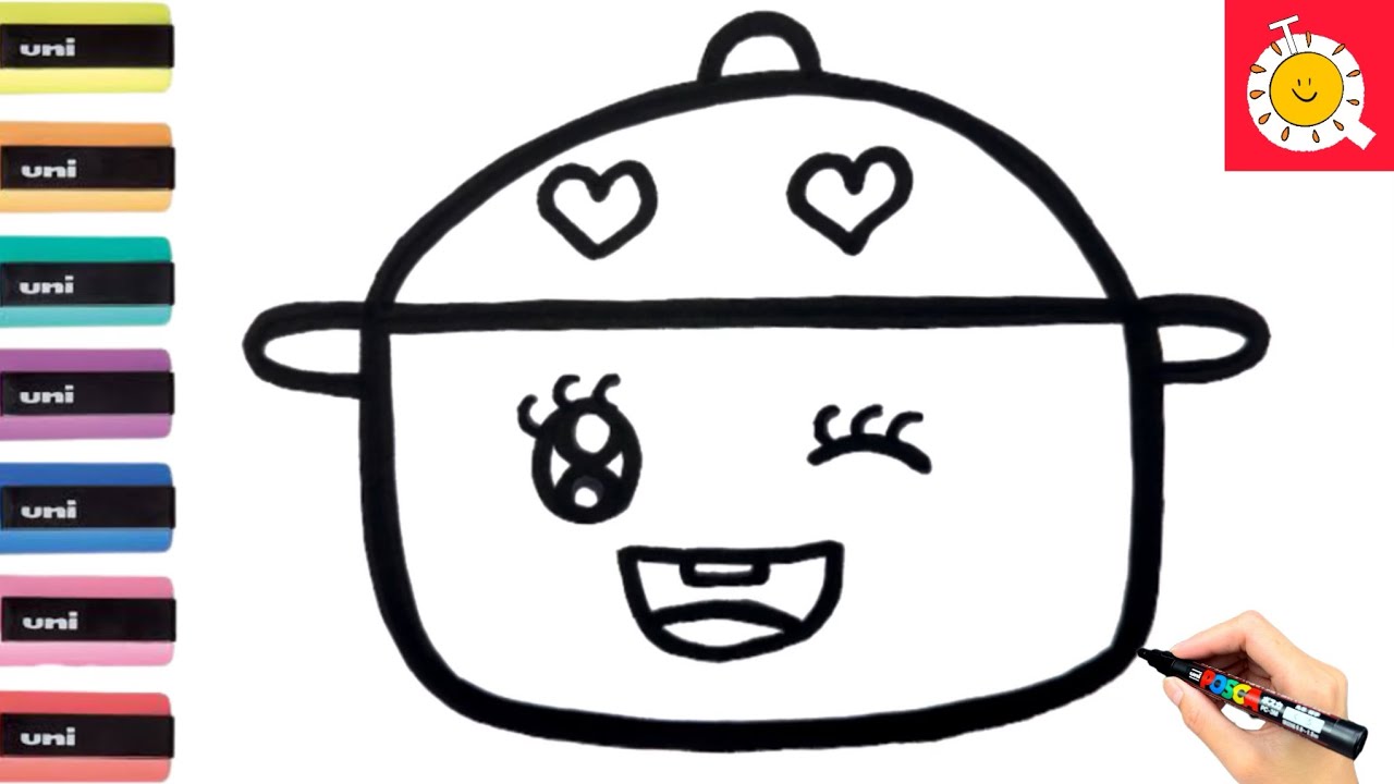 How to draw a Cooking Pot Step by Step For Kids|| Drawing for kids ...