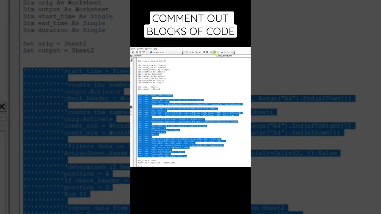 Comment Out Blocks Of Code excelmacro excelvba mcel YouTube Comment Out Blocks Of Code excelmacro excelvba mcel YouTube