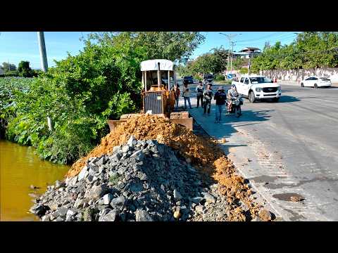 Wonderfull New Project! Landfill Delete Flooded Pond Using Skill Dozer Pushing Stone with 5Ton Truck