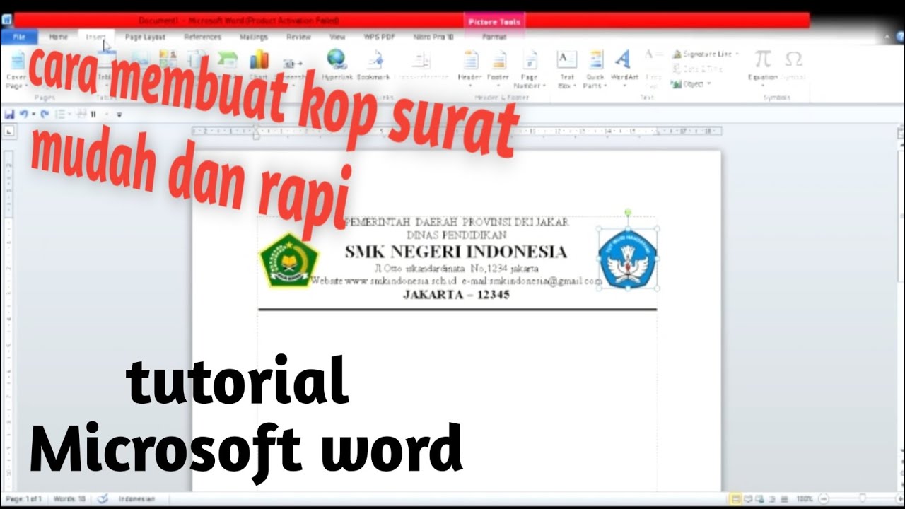 tutorial cara membuat kop surat yang rapi di Microsoft word, tutorial Microsoft word - YouTube