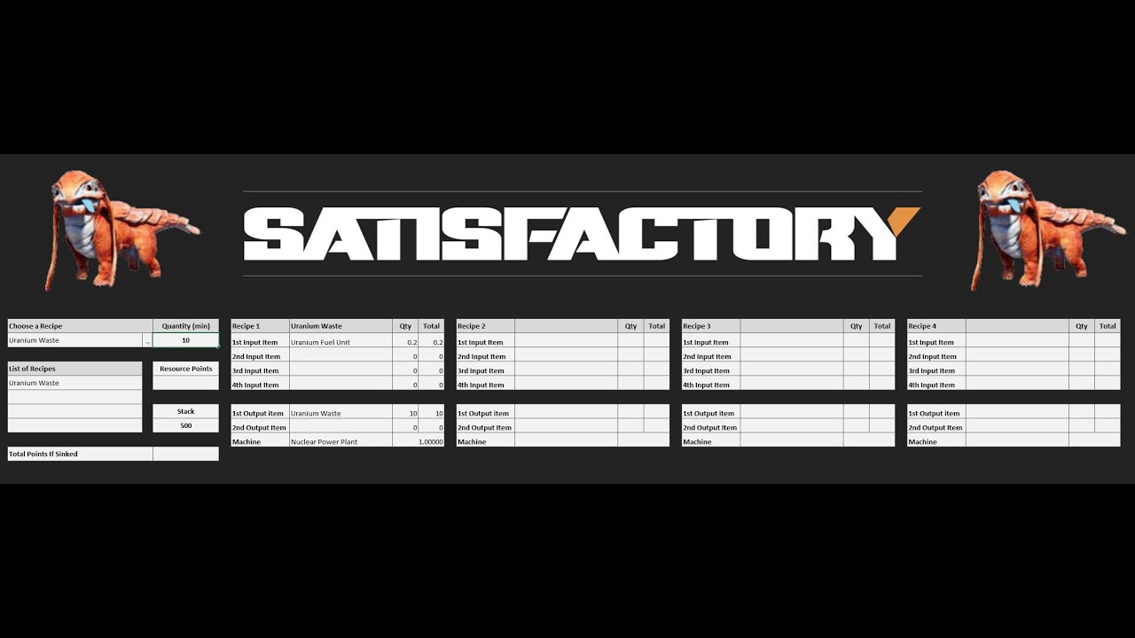 Satisfactory - Excel Recipes - YouTube