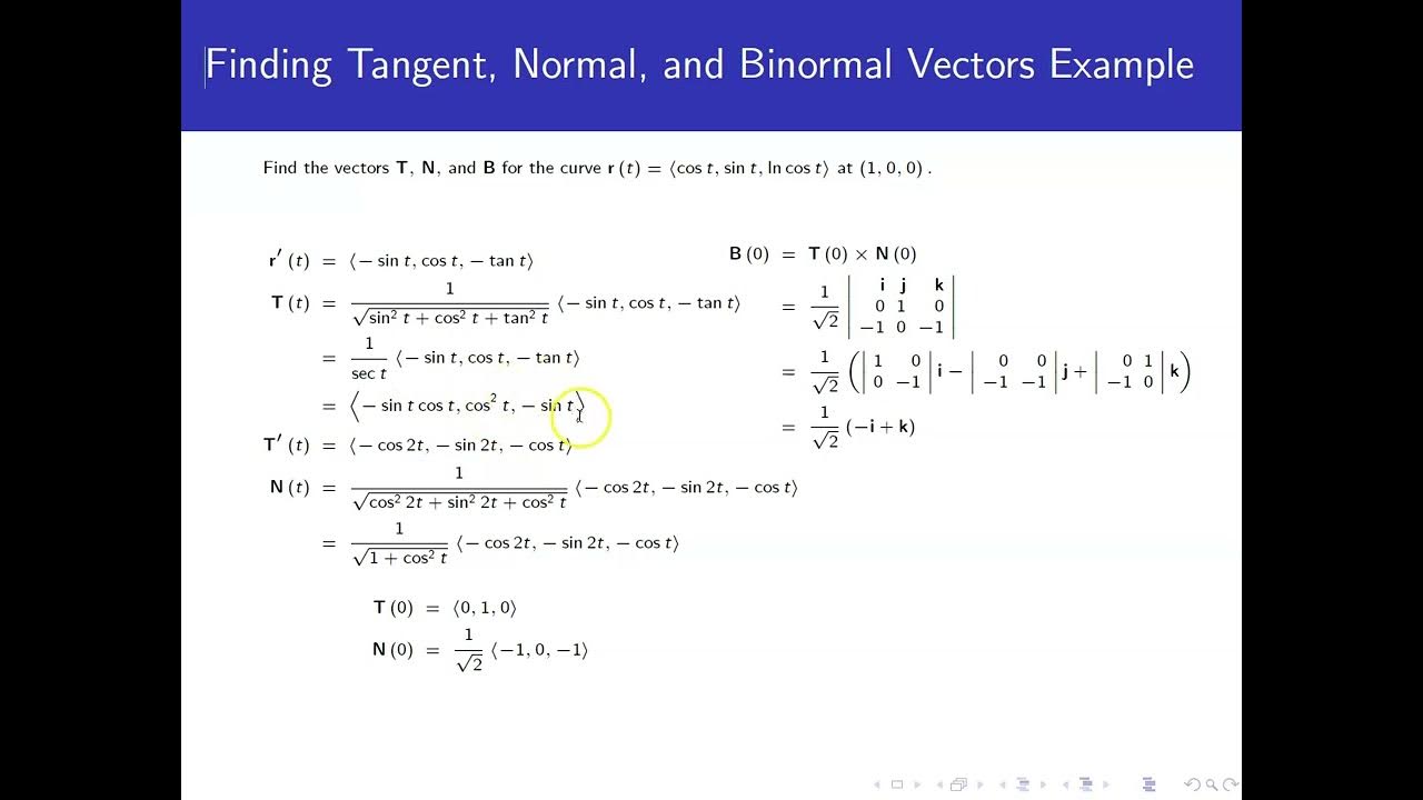 Finding Tangent Normal And Binormal Vectors Example Youtube