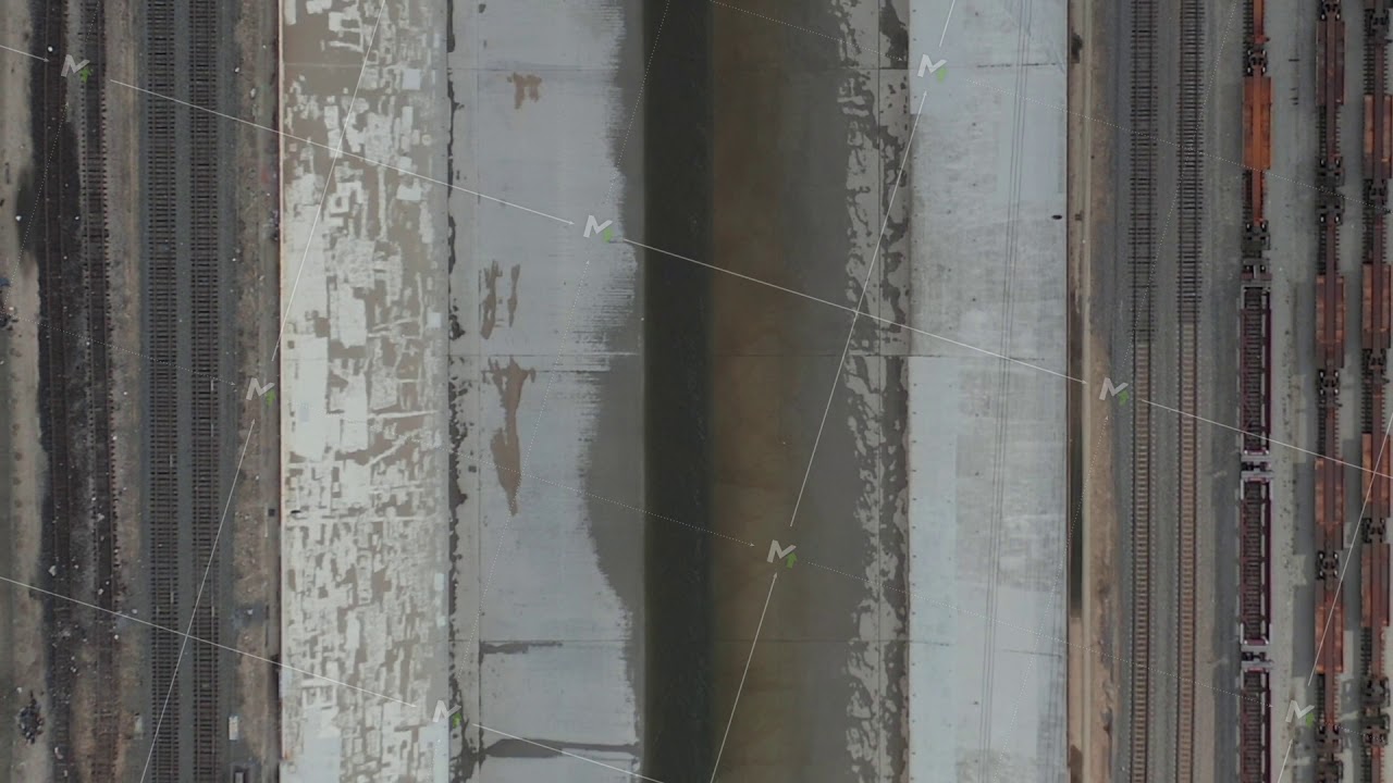 AERIAL: Overhead , Birds Eye View on Los Angeles River with Water on ...