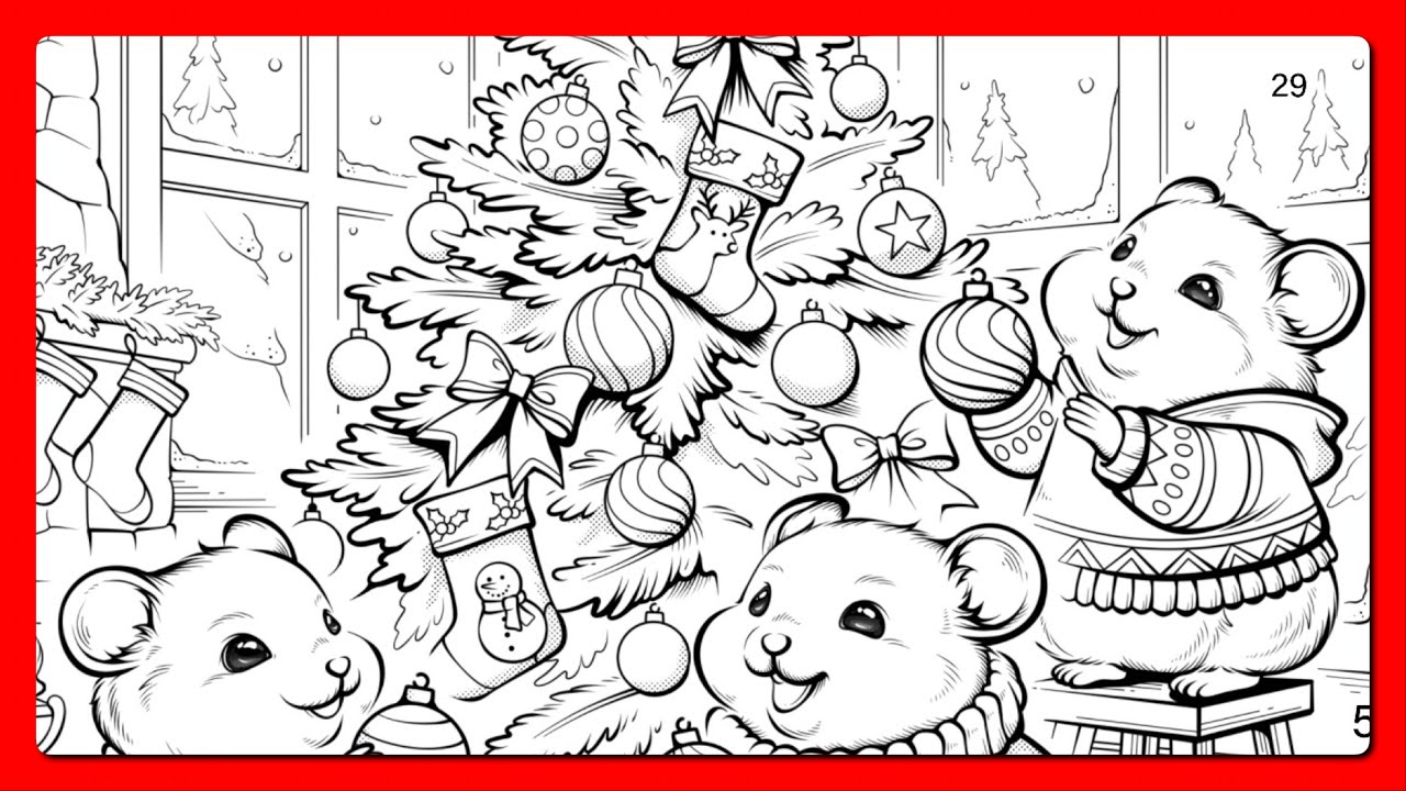 Color by Number Hamster Christmas Tree Decor Gift Exchange Color Oasis ...