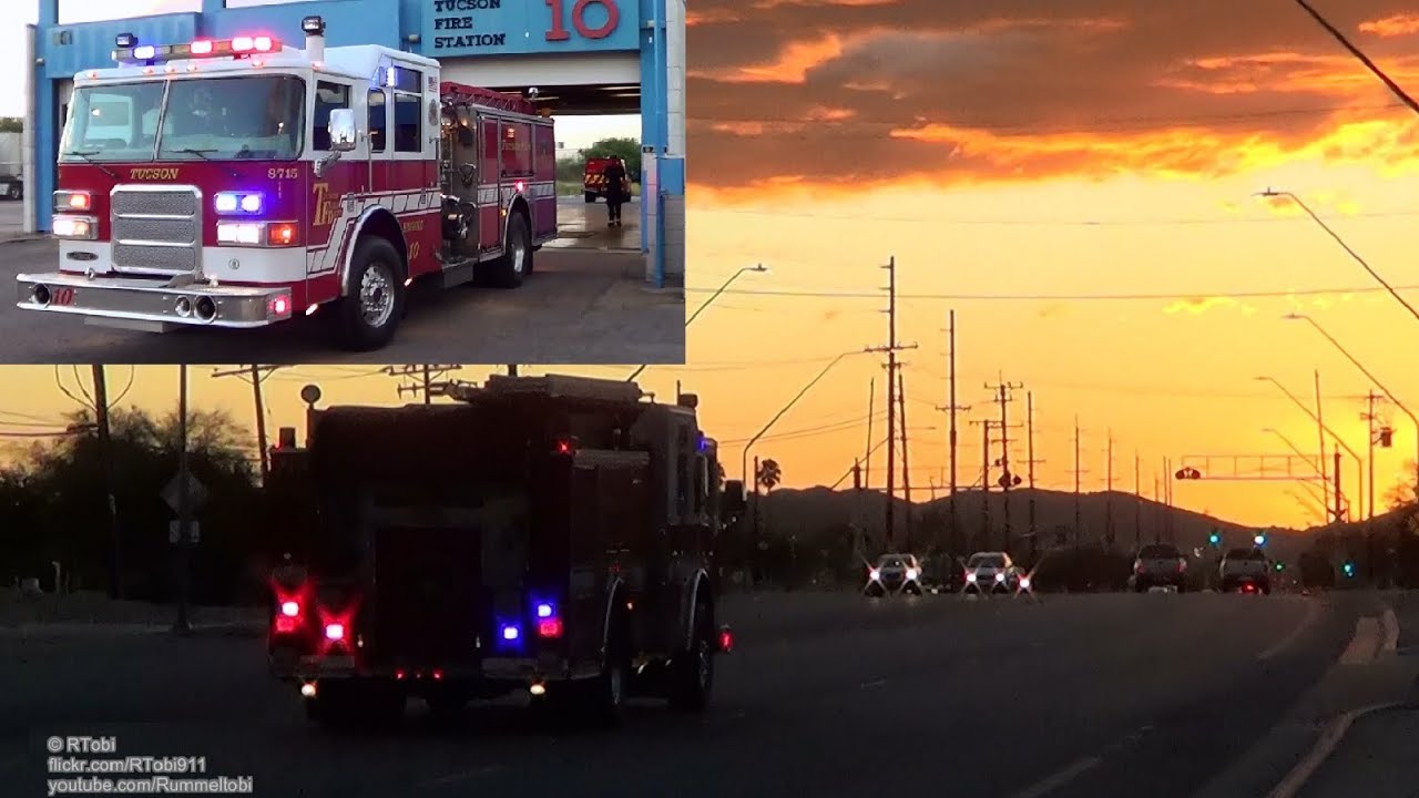 Tucson Fire Department Engine 10 responding during sunset [AZ | 9/22 ...