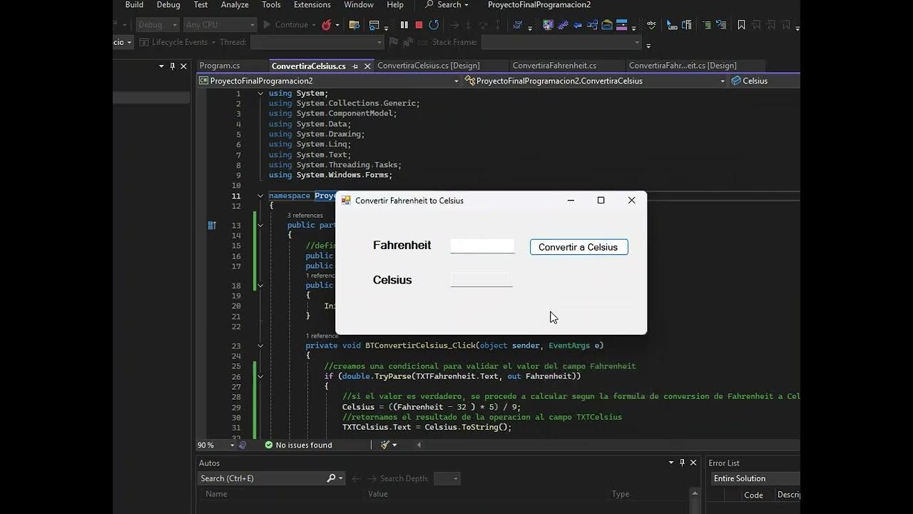 Programa que convierte de Fahrenhiet a Celsius en WindowsForm - YouTube