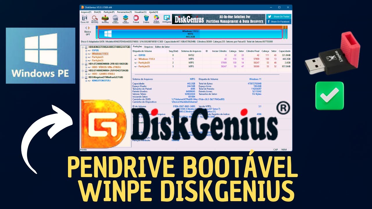 📀COMO CRIAR UM PENDRIVE BOOTÁVEL WINPE COM O DISKGENIUS - YouTube