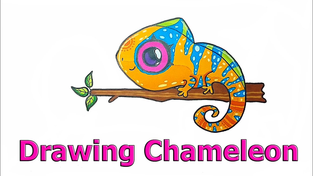 How to draw a chameleon 💛 Cute chameleon drawing easy step by step ...