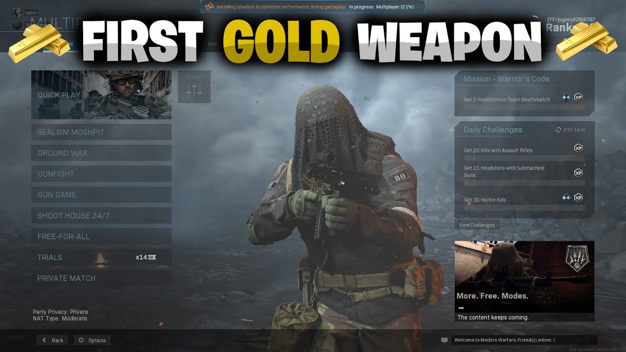 GETTING MY FIRST GOLD WEAPON IN MODERN WARFARE - YouTube