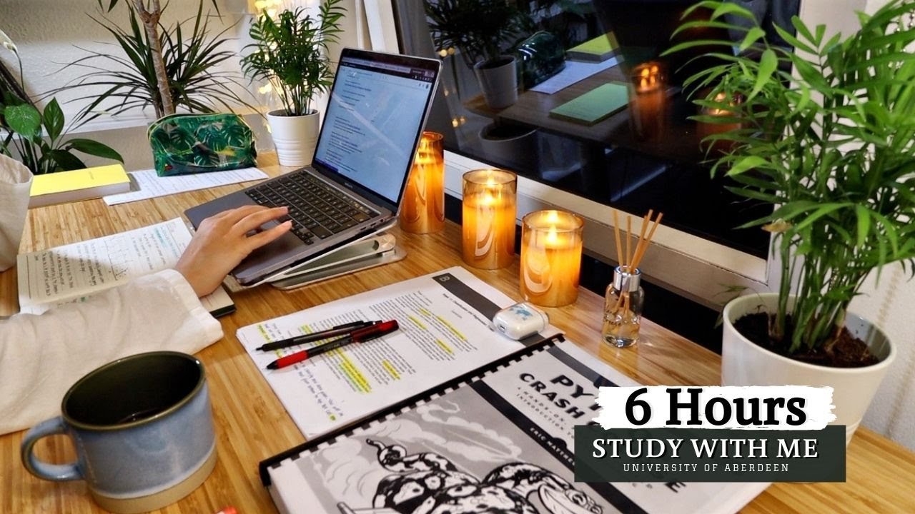 6 HOUR STUDY WITH ME at RAINY NIGHT | Background noise, 10-min Break ...