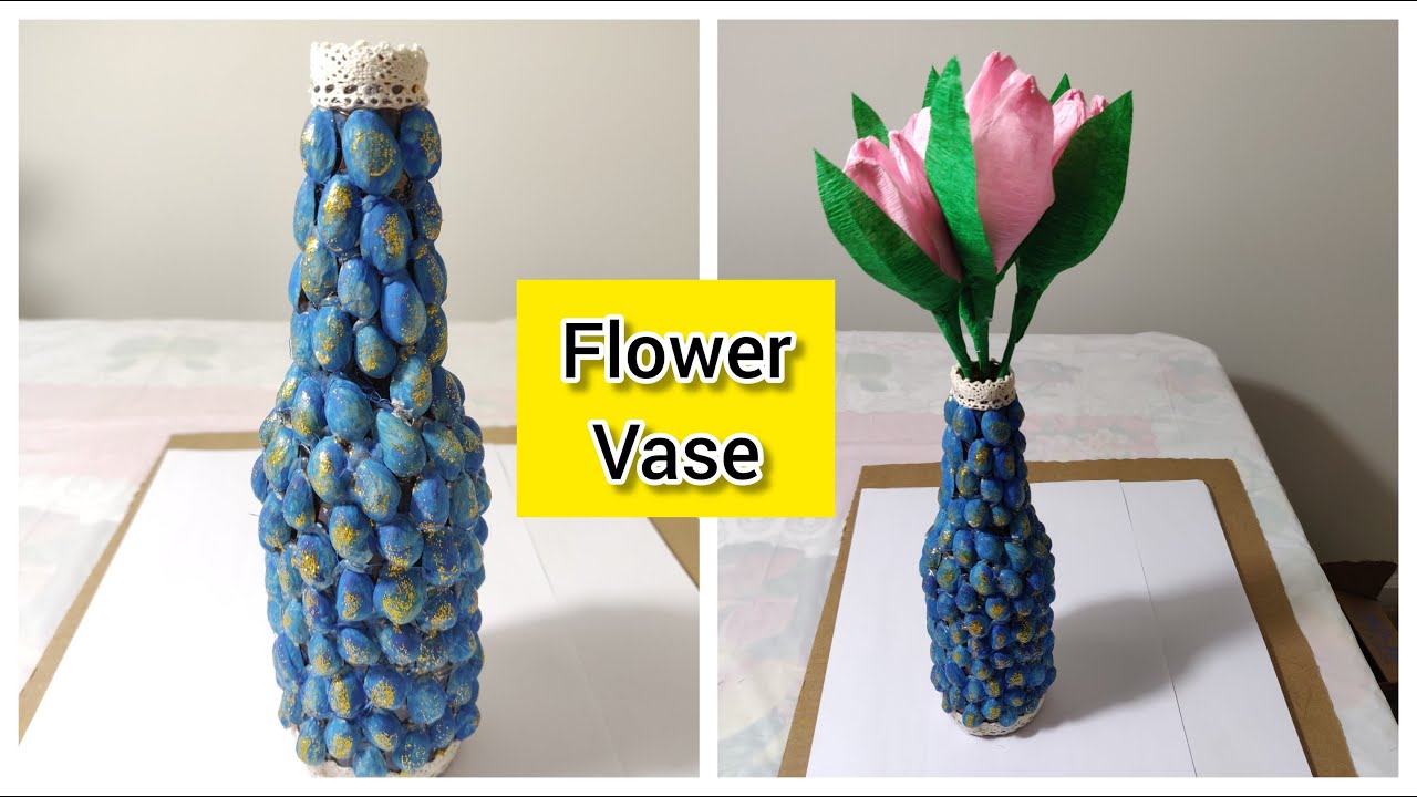 How to make pista shell flower vase | Pista shell bottle art - YouTube