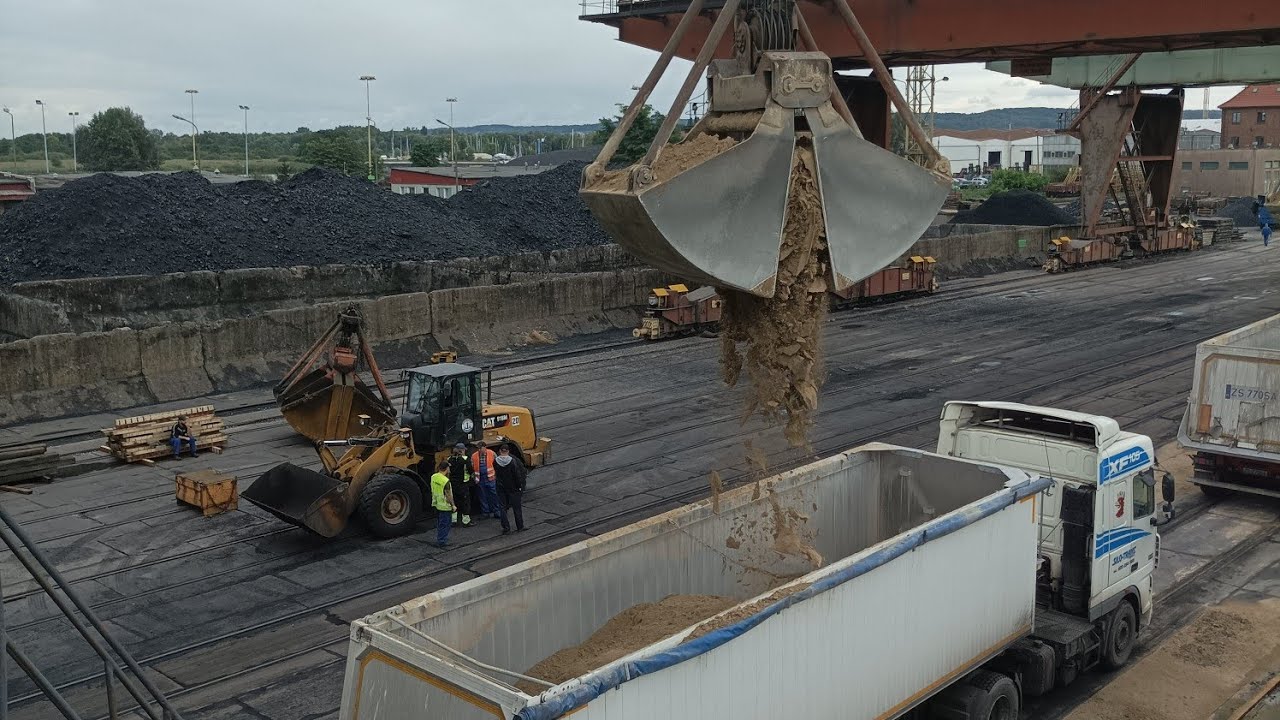 port of Szczecin Poland Discharging shore crane cargo dolmite discharge ...