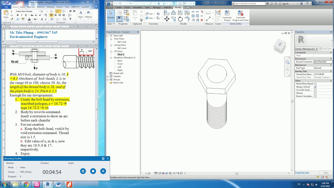 A2. Revit in WWT family. #3a. Bolt & nut-RevA-part 1 - YouTube