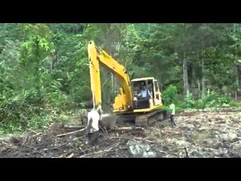 Excavator stuck face-first in deep mud with operator still inside - YouTube