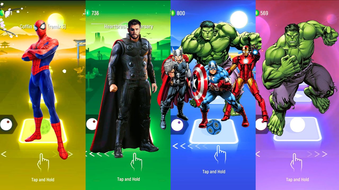 Spiderman 🆚 Thor 🆚 Avengers 🆚 Hulk | SuperHeroes Tiles Top - YouTube