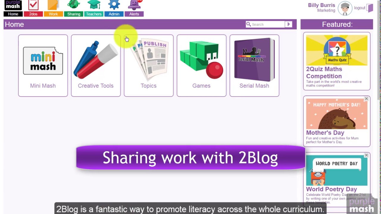 6 - Sharing work with 2Blog in Purple Mash - YouTube