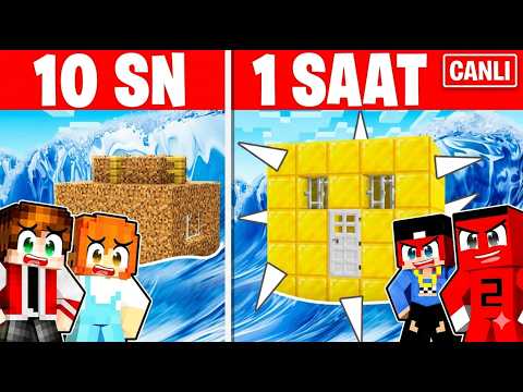[ CANLI YAYIN ] 10 SANİYE VS 1 SAAT TSUNAMİ SIĞINAĞI YAPI KAPIŞMASI !! - Minecraft