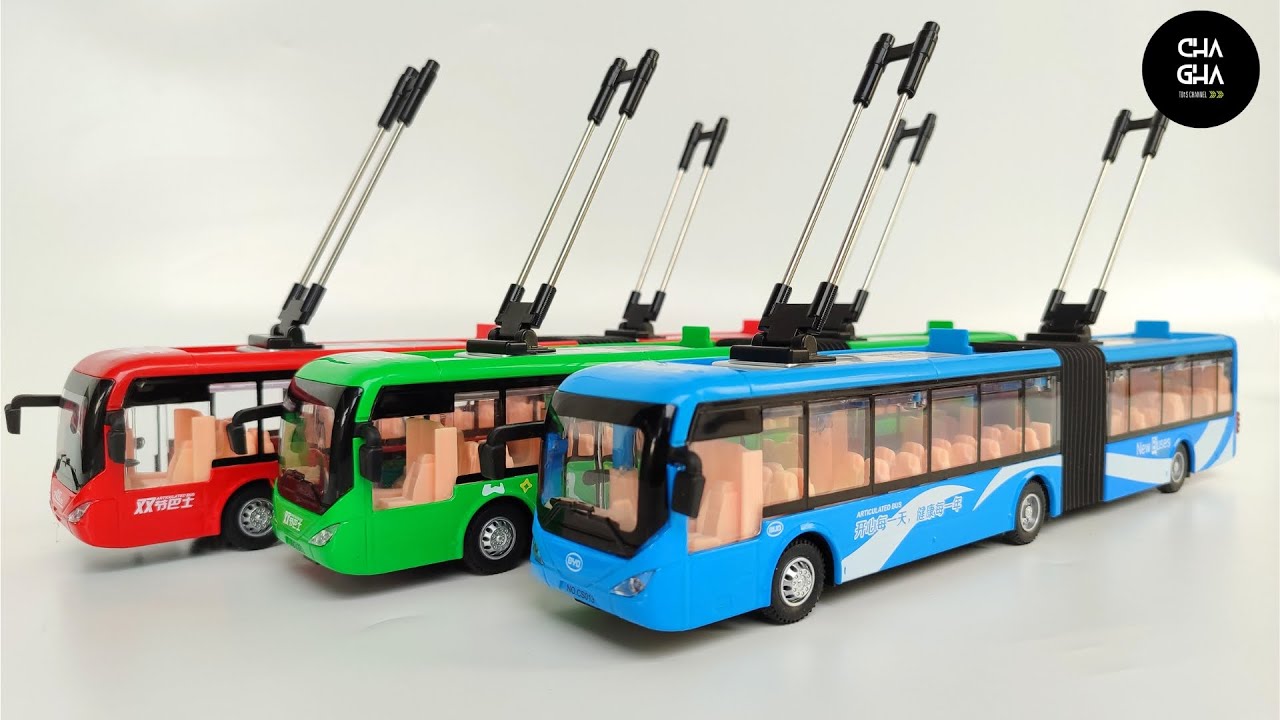 Review and Play Diecast Trolley Articulated Bus - YouTube