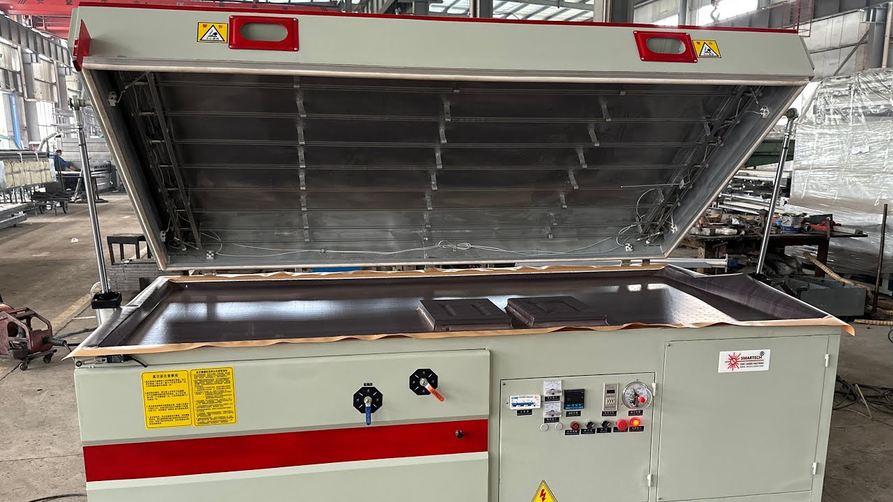 Woodworking heat vacuum membrane hot press machine - YouTube
