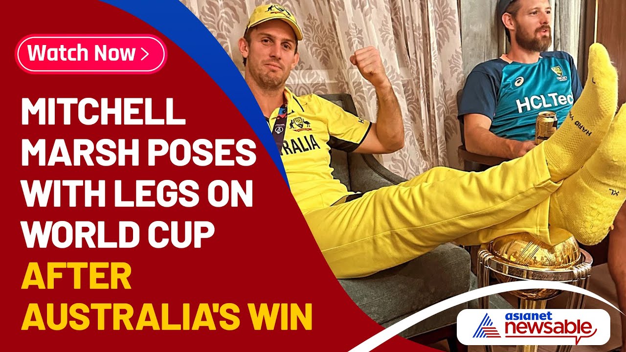 Mitchell Marsh poses with legs on World Cup after Australia's win ...