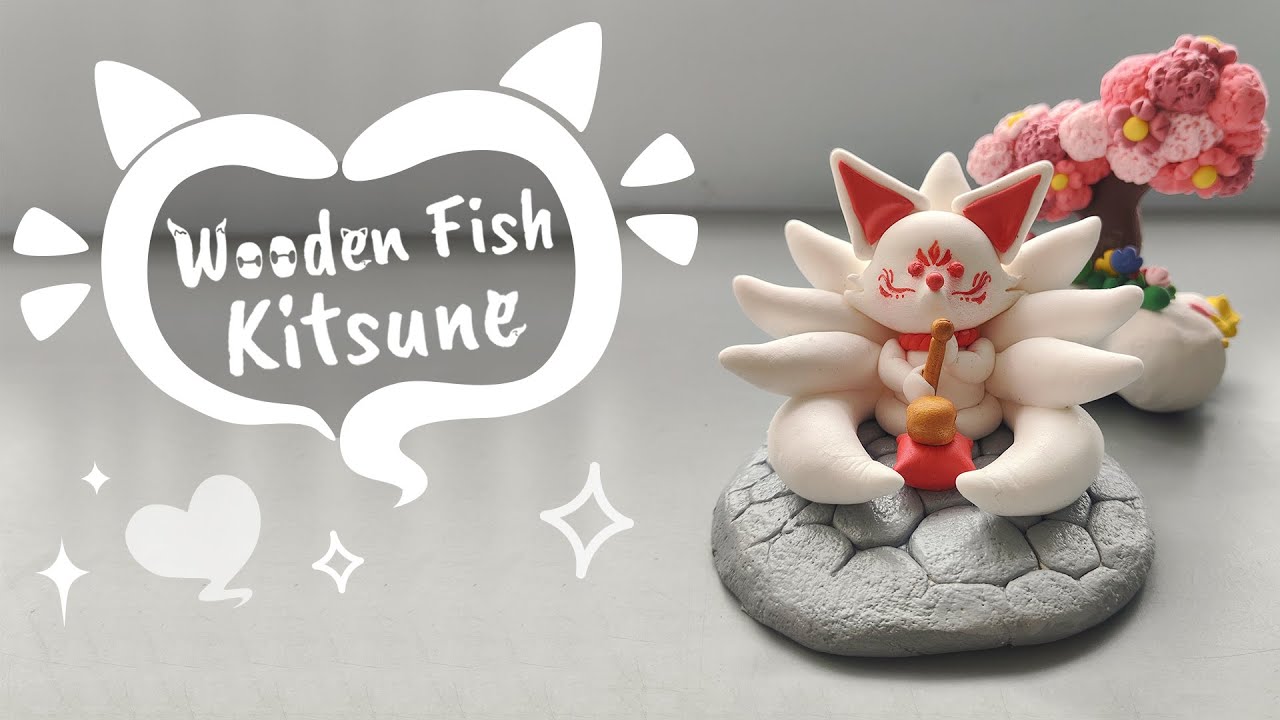 Wooden Fish Kitsune | Nine-Tailed Fox Clay Art Kawaii - Air Dry Clay ...