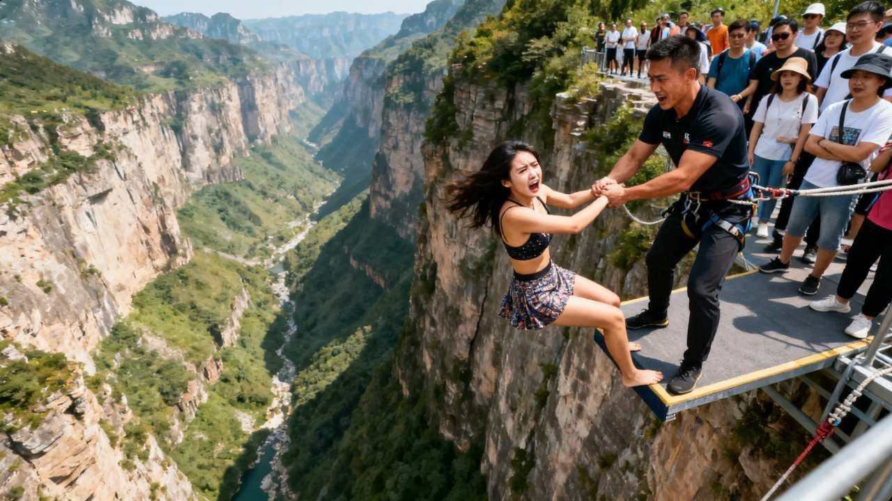 😂Bungee jumping on a 300m cliff😁丨Beautiful scenery#beauty#bungee ...